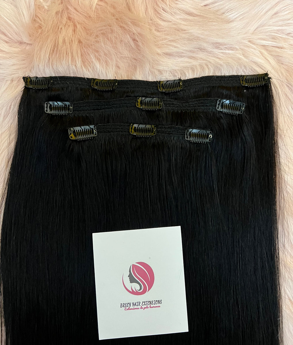 200 gr extensiones de clips 60 cm lisas pelo castaño oscuro color natu ...